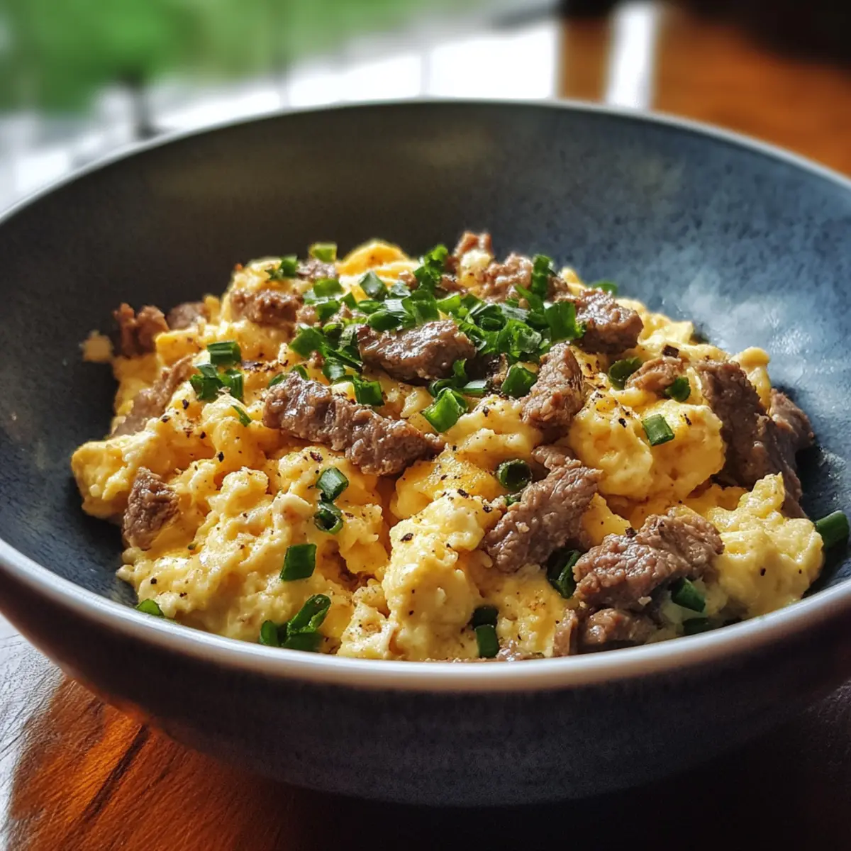 Easy Delicious Juicy Scrambled Eggs with Beef Bits recipe